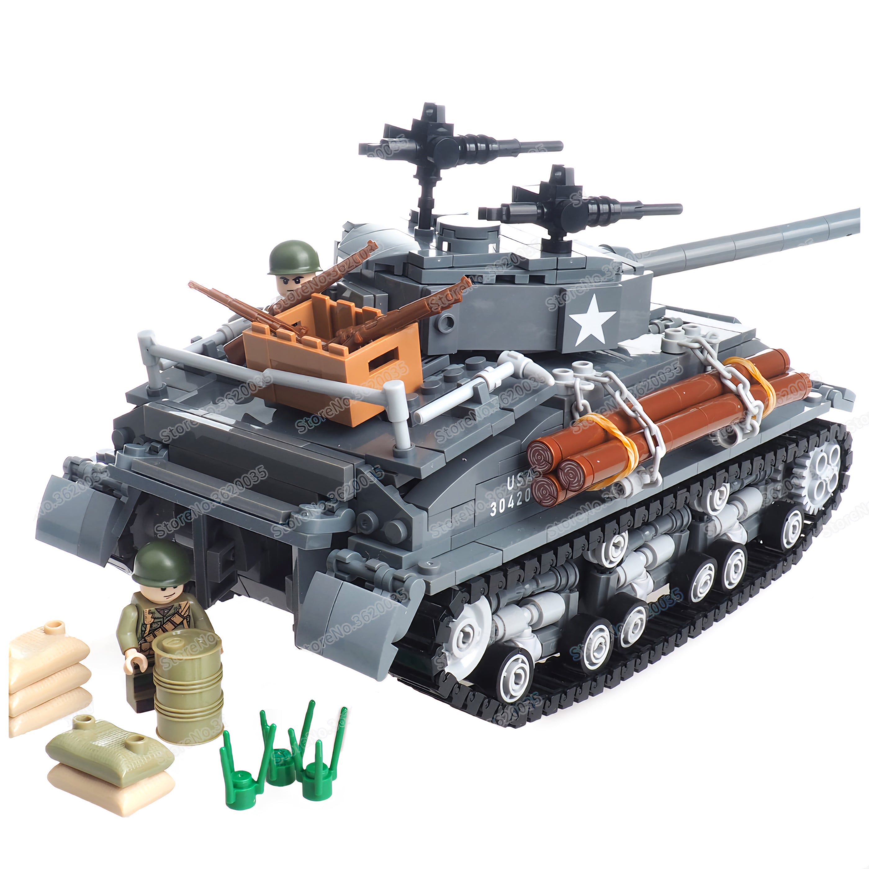 WW2 US Army M4A3E8 "Easy Eight" Tank — Brick Block Army