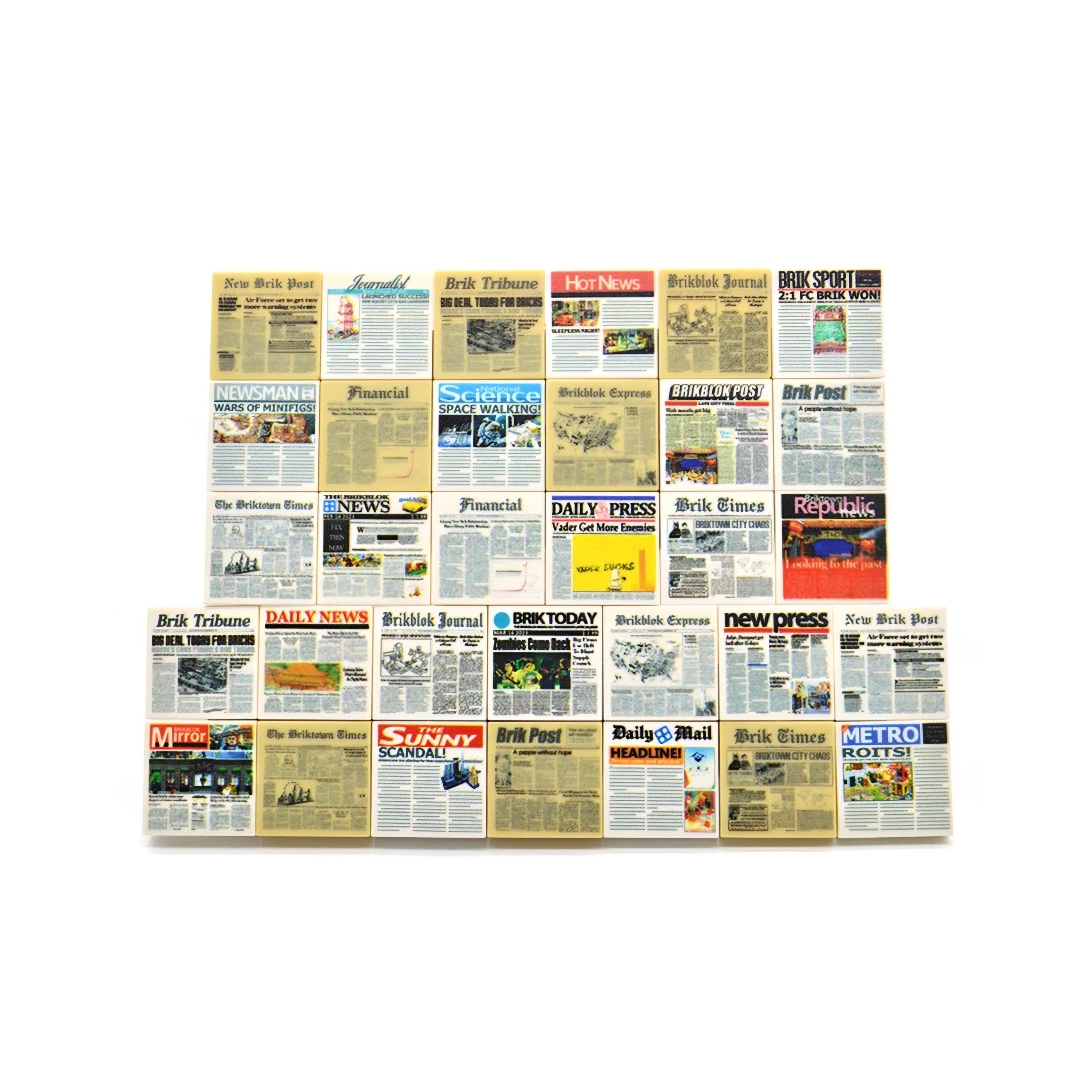 Newspapers Printed Tiles x8 — Brick Block Army