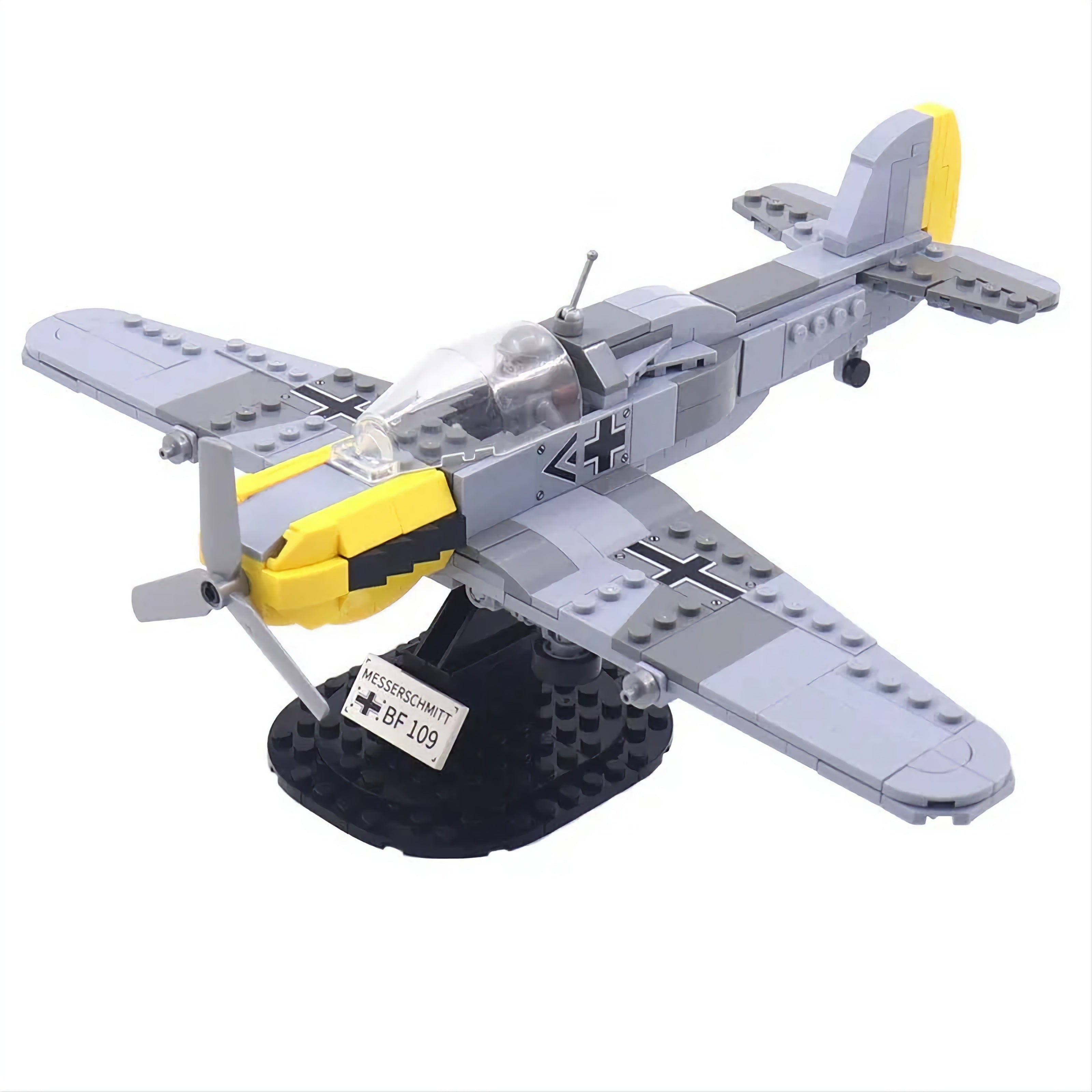 WW2 German BF-109 Fighter + Display Stand — Brick Block Army