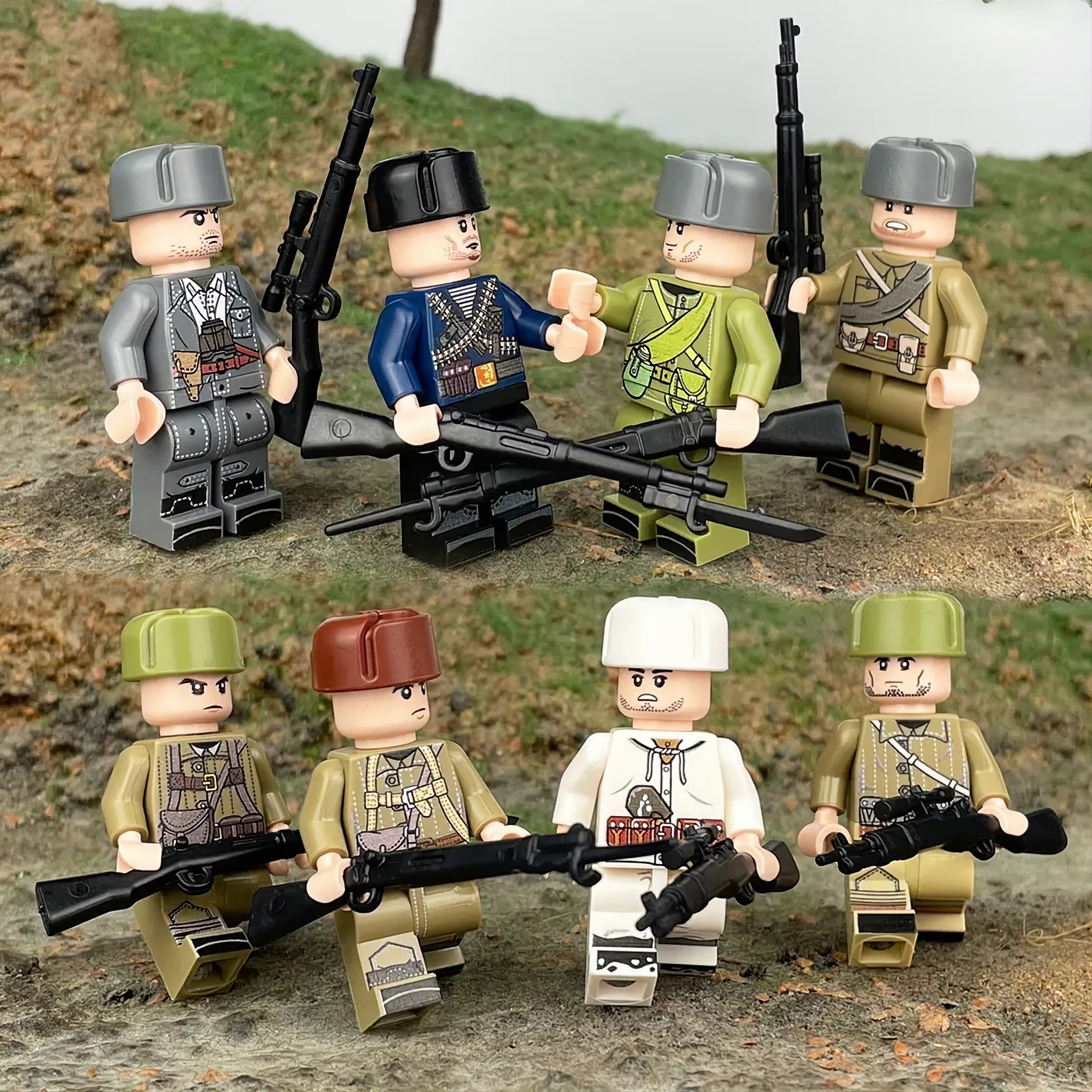 WW2 Mixed Rank Soviet Army Squad x8 — Brick Block Army