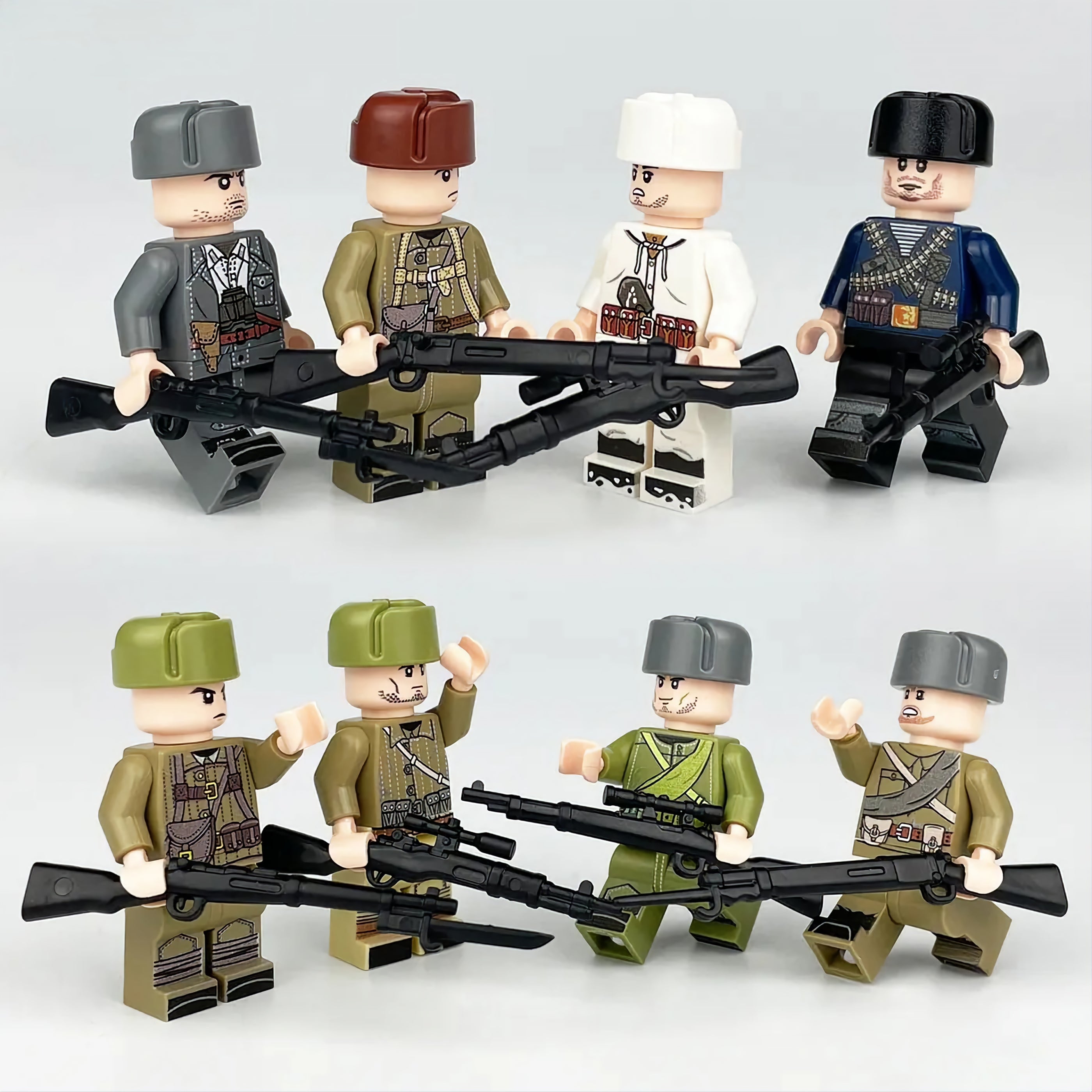 WW2 Mixed Rank Soviet Army Squad x8 — Brick Block Army