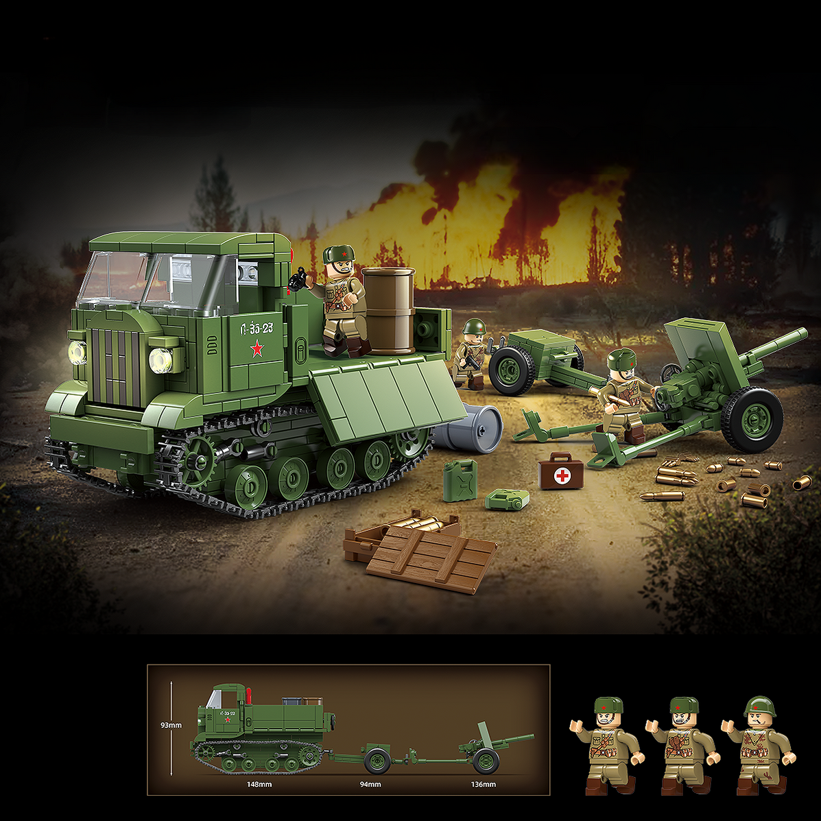 WW2 Soviet Army STZ-5 Tractor + 45mm AT Howitzer — Brick Block Army