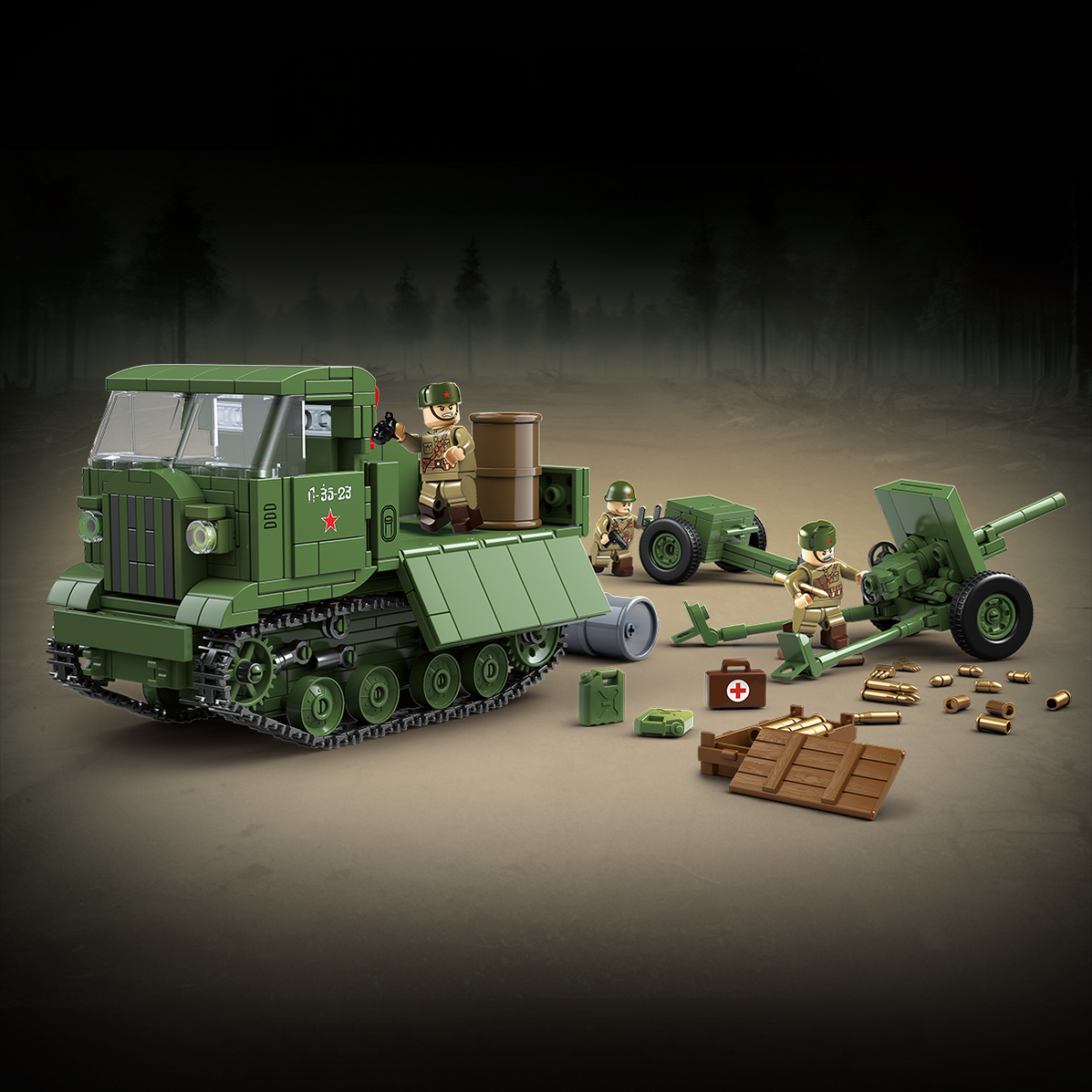 WW2 Soviet Army STZ-5 Tractor + 45mm AT Howitzer — Brick Block Army