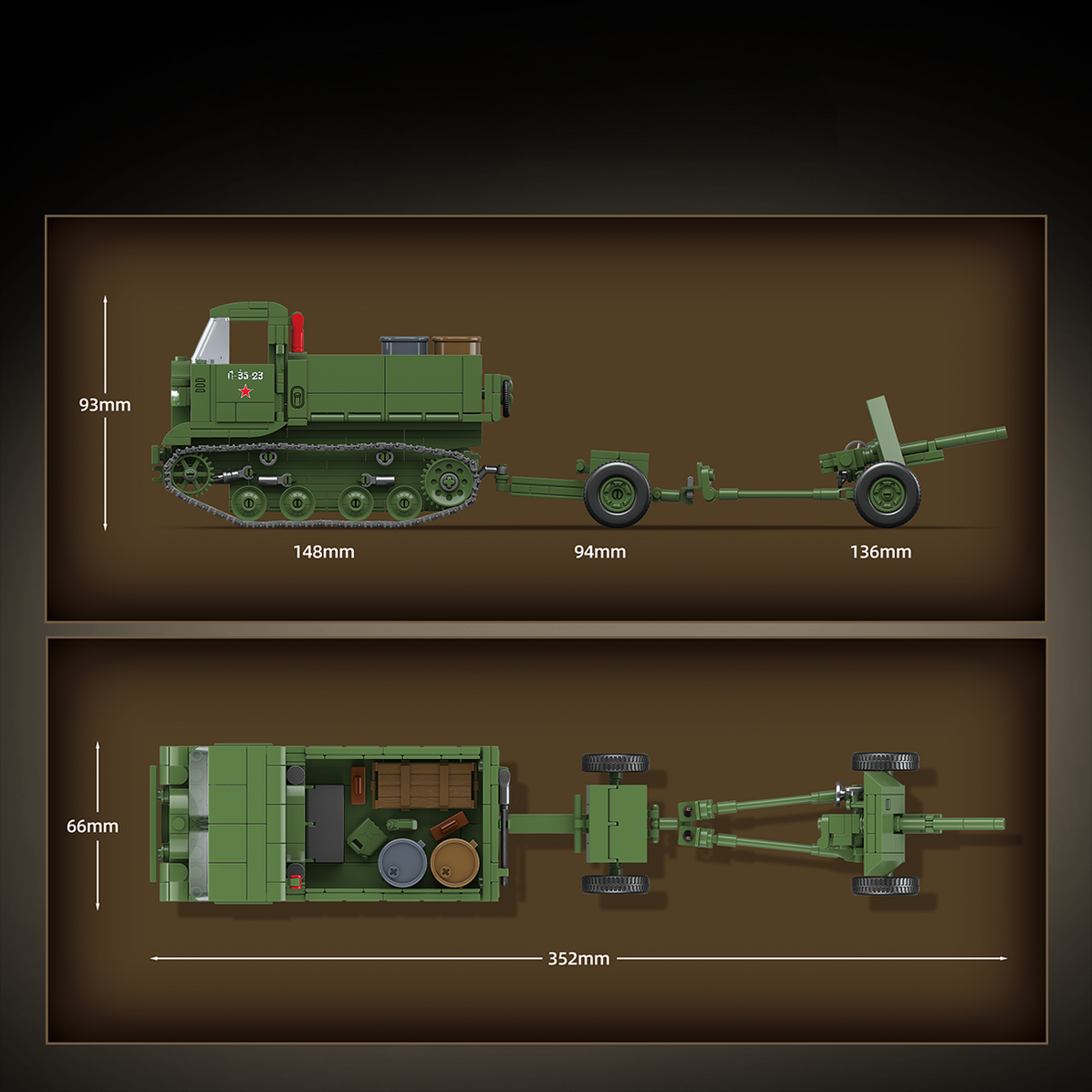 WW2 Soviet Army STZ-5 Tractor + 45mm AT Howitzer — Brick Block Army