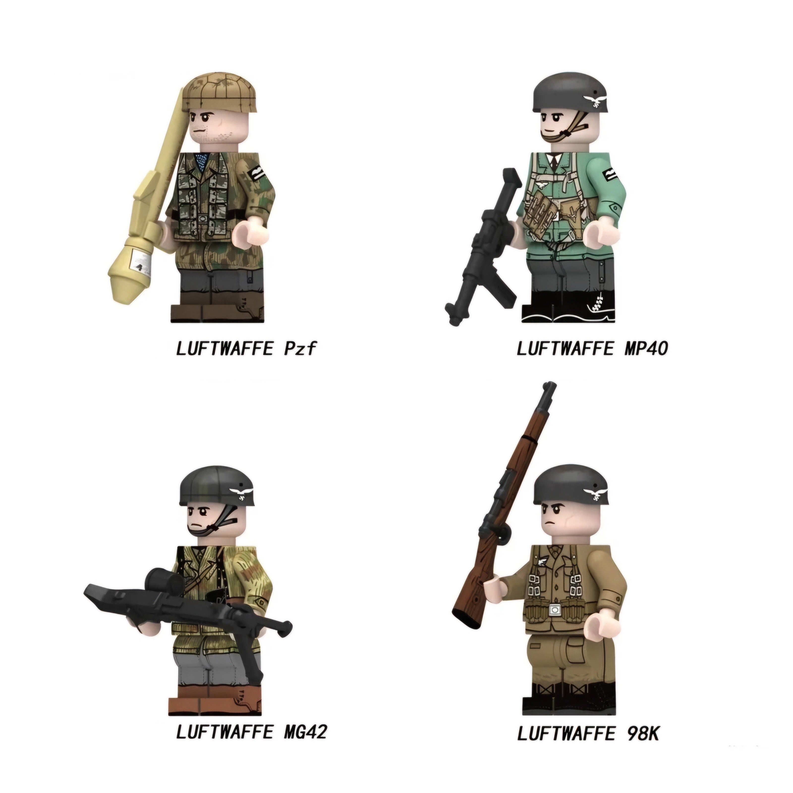 WW2 German Mixed Luftwaffe Infantry Squad x4 — Brick Block Army