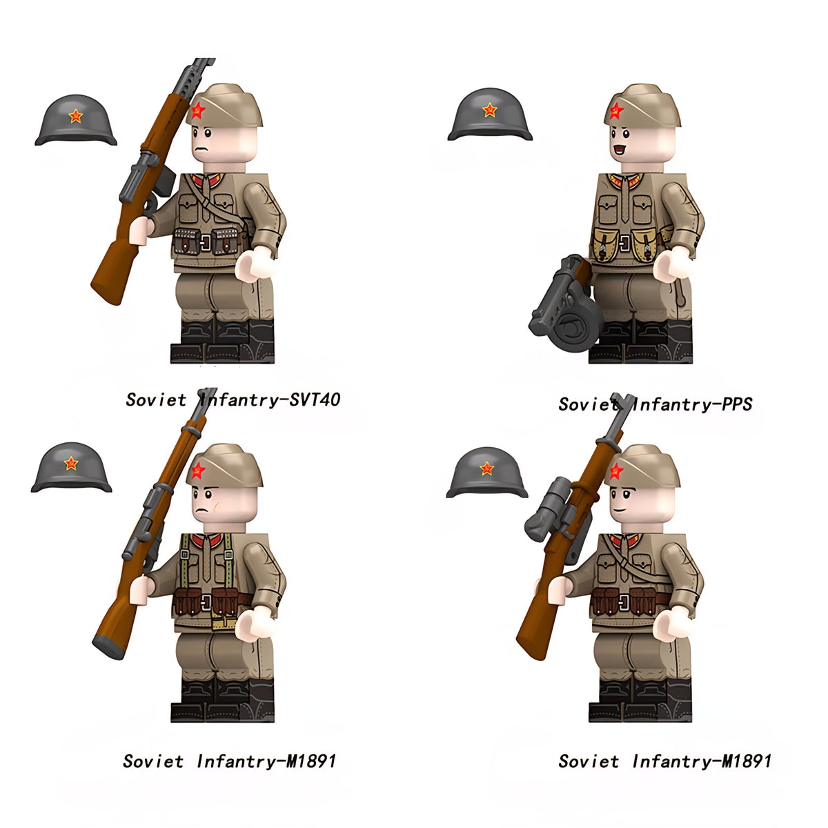 WW2 Soviet Red Army Infantry Squad (v2) x4 — Brick Block Army