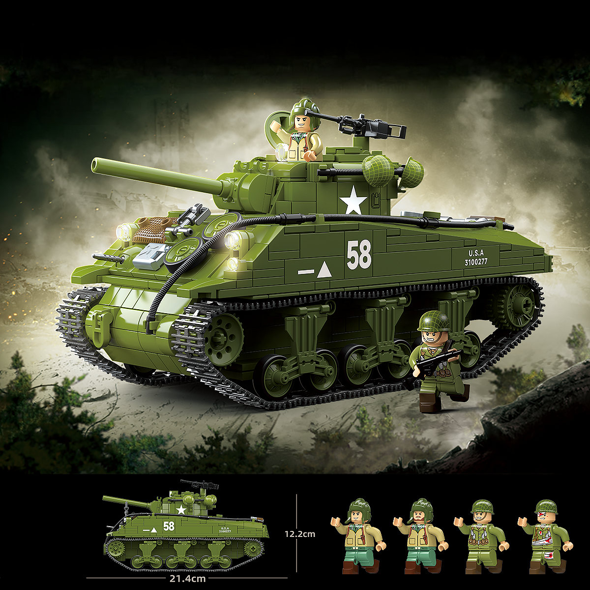 WW2 United States M4A3 Sherman Medium Tank — Brick Block Army